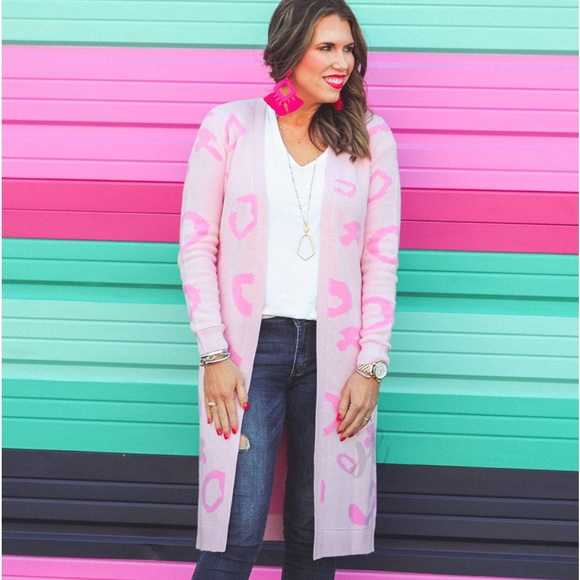 Jess Lea | Sweaters | Jess Lea Cozy Leopard Print Long Pink Cardigan ...